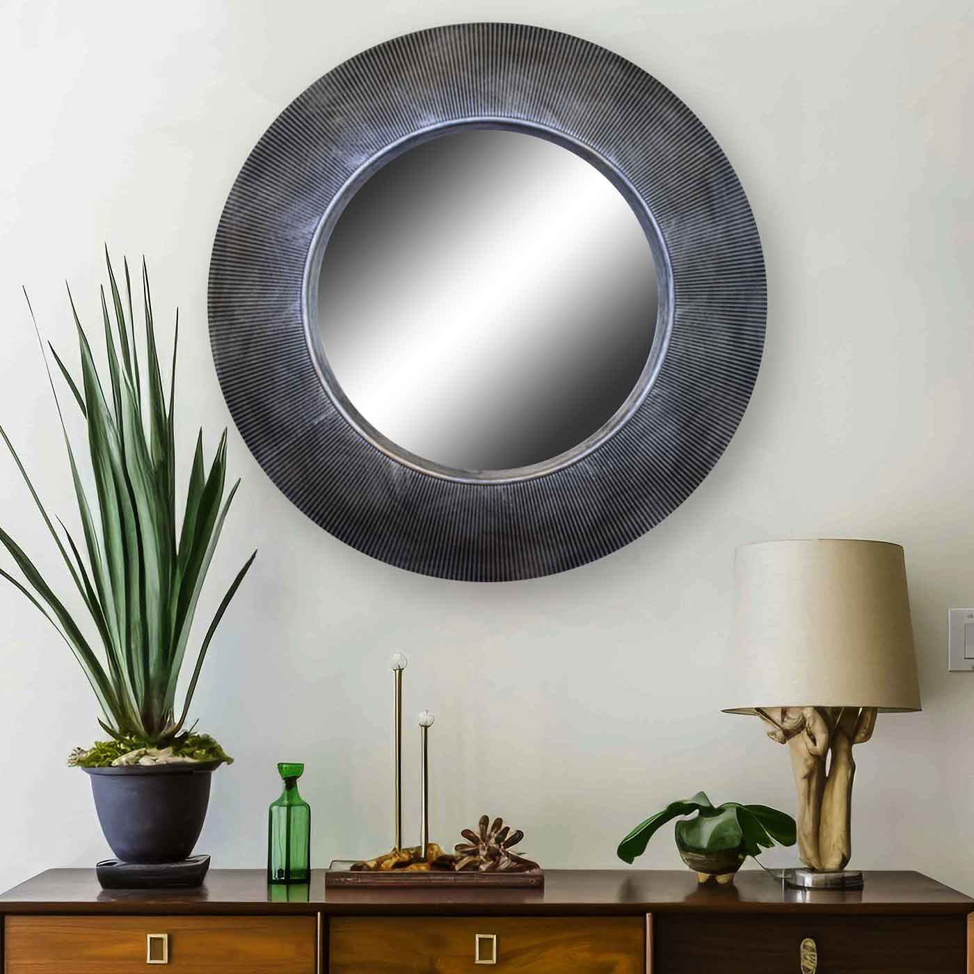 Brown Round Wall Mirror (50x50x5cm) - Studio Morfes